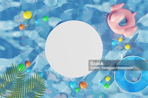 3d 렌더링 여름 방학 추상적인 배경 개념이 있는 평면도 흰색 원형 프레임 푸른 바다 배경 개념의 최소한의 사실적인 디스플레이 열대 여름 장면이 있는 화장품 바다에 대한