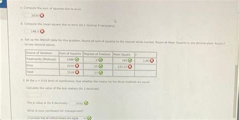 Solved C Compute The Sim Of Squares Due To Erroc D