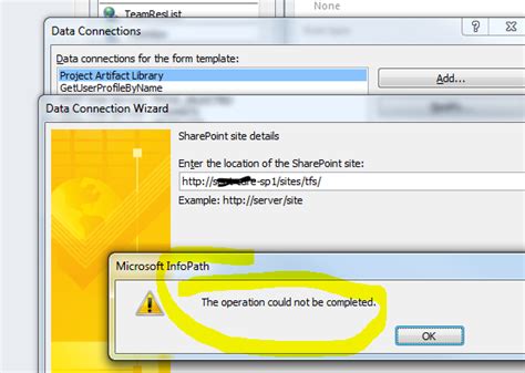 forms services infopath 2010 data connection wizard can t find