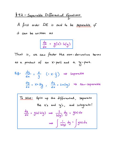 Separable Des Lecture 4 Separable Differential Equations A First Order De Is Said To Be