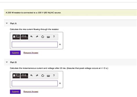 Solved A 200 W Resistor Is Connected To A 100 V 60 Hz Ac Source