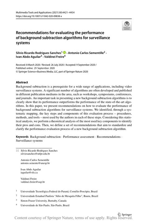 Recommendations For Evaluating The Performance Of Background