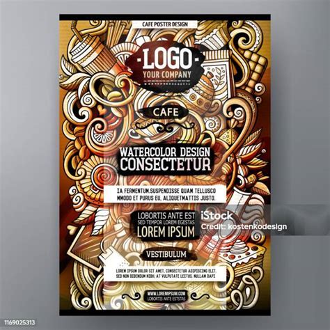만화 수채화 손 그린 낙서 카페 포스터 디자인 템플릿 빵집에 대한 스톡 벡터 아트 및 기타 이미지 빵집 찻집 커피