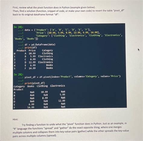 Solved First Review What The Pivot Function Does In Python