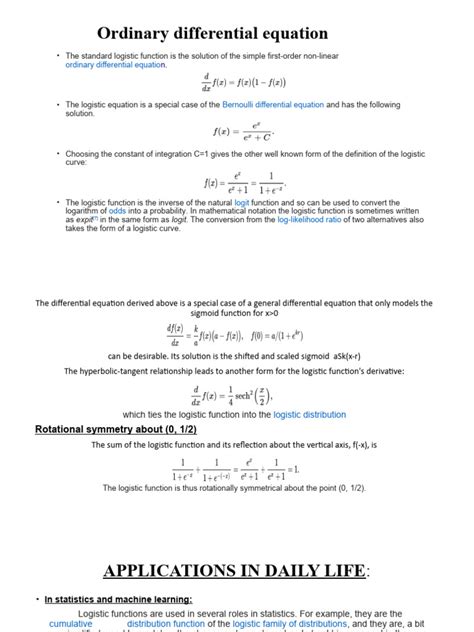 Ordinary Differential Equation Pdf Logistic Function Mathematical