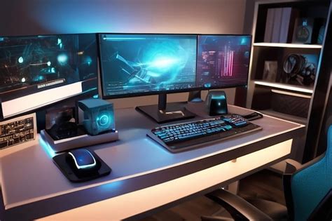 Premium Photo Futuristic Gorgeous PC Setup Table Of A Freelancers Office Room Full Fill With