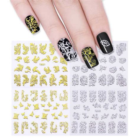 Наклейки на ногти бархатные золотые кружева переводные