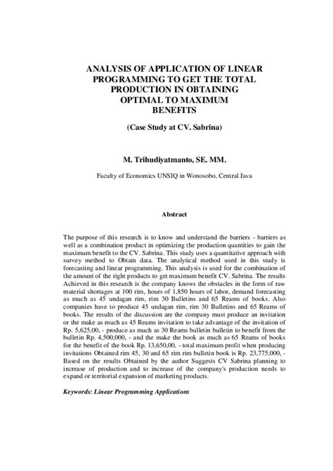Pdf Analysis Of Application Of Linear Programming To Get The Total