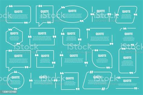 견적 프레임 집합입니다 인용 표시가 있는 음성 거품입니다 빈 텍스트 상자 와 따옴표입니다 블로그 게시물 템플릿입니다 벡터 일러스트레이션 연구에 대한 스톡 벡터 아트 및 기타