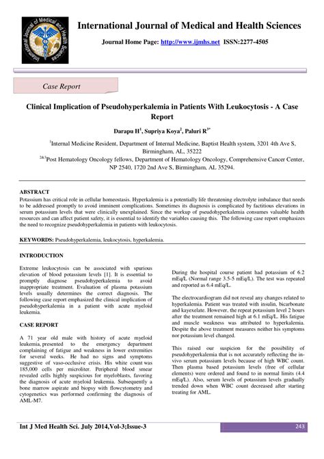 Pdf Clinical Implication Of Pseudohyperkalemia In Patients With