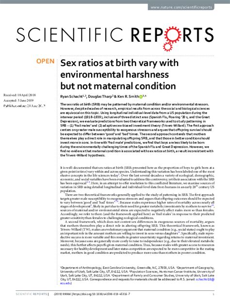 Pdf Sex Ratios At Birth Vary With Environmental Harshness But Not