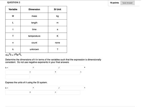 solved question 1 10 points save answer variable dimension