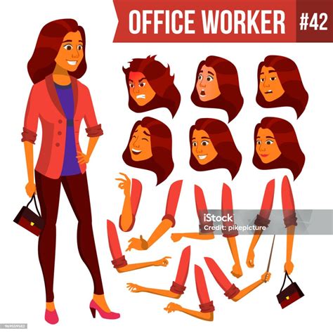사무실 작업자 벡터입니다 여자입니다 전문 책임자 기입니다 사업 여성입니다 아랍의 사우디 여자 얼굴 감정 다양 한 제스처 애니메이션 만들기 세트입니다 평면 캐릭터 일러스트를