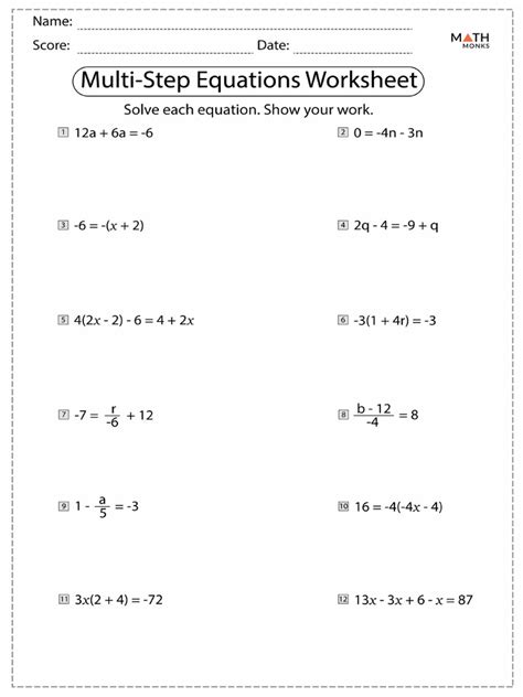 Multi Step Equations Worksheet Pdf
