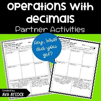 Decimal Operations Partner Activities Different Questions Same Answers