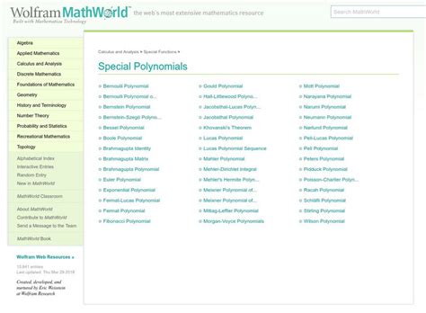 Wolfram Math World Special Polynomials Activity For 9th 10th Grade