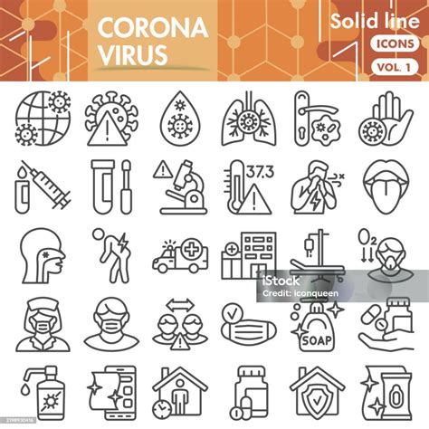 코로나 바이러스 기호 컬렉션 또는 스케치 코로나 바이러스 바 테마 아이콘 선형 스타일 기호 웹과 앱 벡터 그래픽은 흰색 배경에 고립되어 있습니다 감기와 독감에 대한 스톡