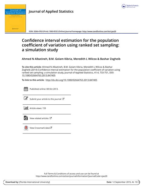 Pdf Confidence Interval Estimation For The Population Coefficient Of Variation Using Ranked