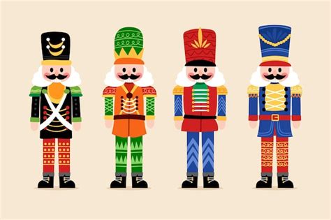 손으로 그린 크리스마스 호두 까기 인형 컬렉션 무료 벡터