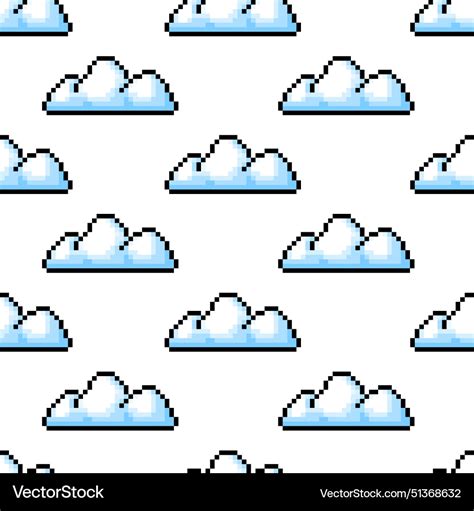 Pixel Art Cloud Seamless Pattern Bit Objects Vector Image