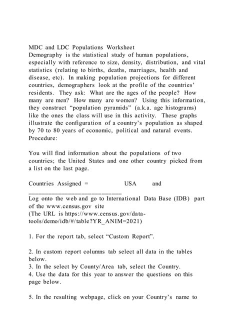 Mdc And Ldc Populations Worksheetdemography Is The Statistical S Docx