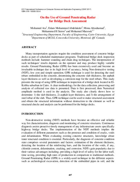 Pdf On The Use Of Ground Penetrating Radar For Bridge Deck Assessment