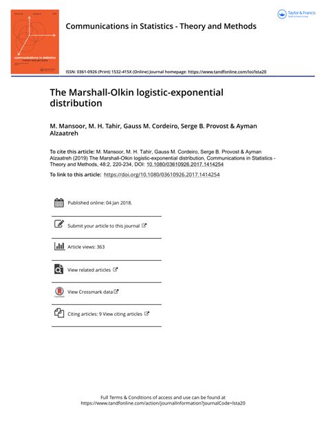 Pdf The Marshall Olkin Logistic Exponential Distribution