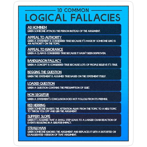 Common Logical Fallacies Chart Sticker For Sale By Jackcurtis1991 In