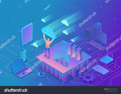 Man Holding Cloud Isometric Infographic D Stock Vector Royalty Free Shutterstock