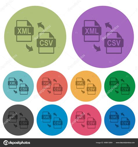 Xml Csv File Conversion Darker Flat Icons Color Background Stock Vector