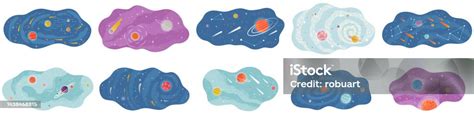 Solar System Of Planets With Large And Small Celestial Bodies Flying In Space Cartoon Cosmic