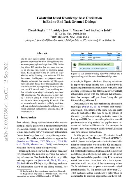 Pdf Constraint Based Knowledge Base Distillation In End To End Task Oriented Dialogs Atishya