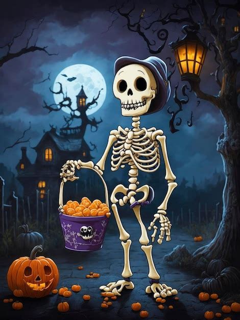 Premium Ai Image Halloween Skeleton Cartoon