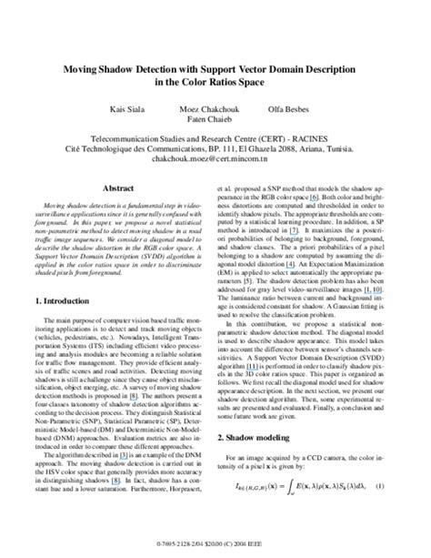 Pdf Moving Shadow Detection With Support Vector Domain Description In The Color Ratios Space