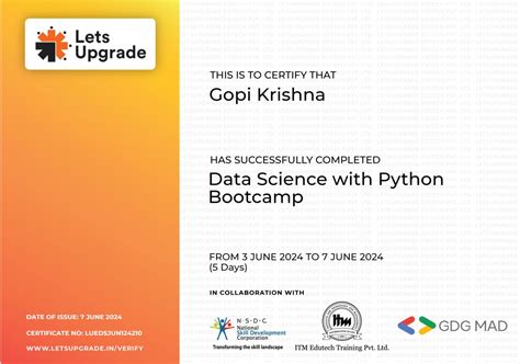 Completed Data Science Bootcamp By Letsupgrade Gopi Krishna