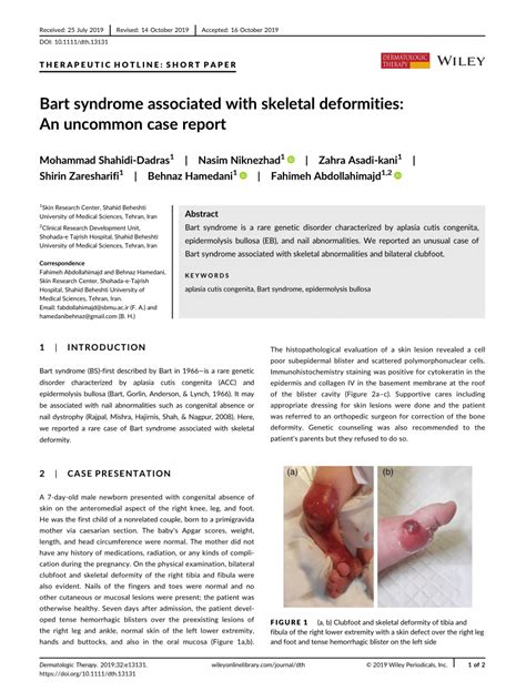 Bart Syndrome Associated With Skeletal Deformities An Uncommon Case