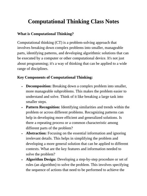 Computational Thinking Class Notes Pdf Thought Algorithms