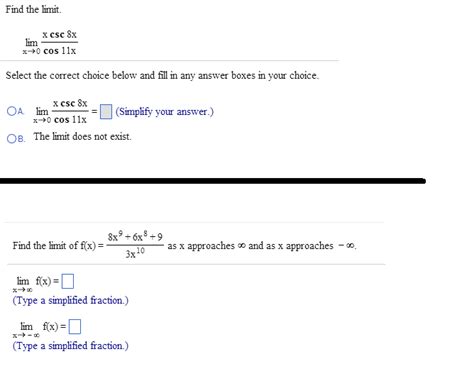 Solved Find The Limit Lim X Rightarrow 0 X Csc 8x Cos Chegg Com