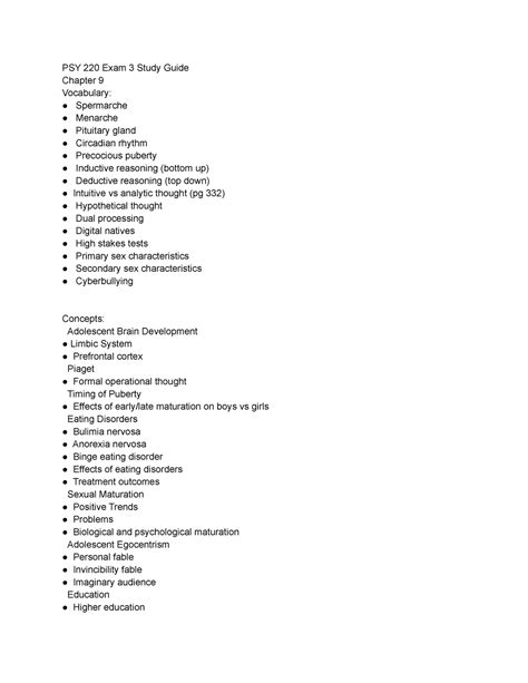Psy Exam Study Guide PSY Exam Study Guide Chapter Vocabulary Spermarche Studocu