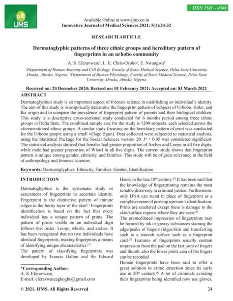 Dermatoglyphic Patterns Of Three Ethnic Groups And Hereditary Pattern Of Fingerprints In An