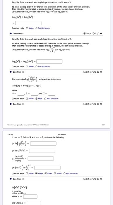 Solved Simplify Enter The Result As A Single Logarithm With