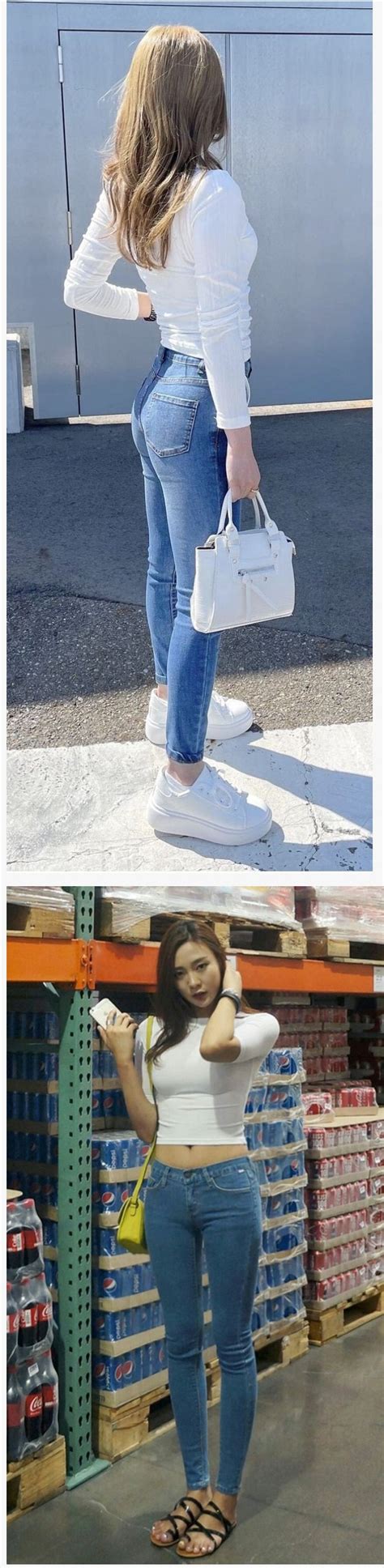 비율 좋은 흰티 청바지녀