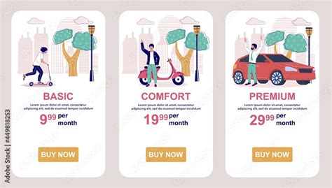 Tariff Subscription Plans Price Table Mobile App Screens Vector Website Banner Template Ui