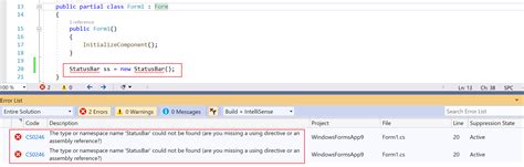 Statusbar Class Could Not Be Found In Systemwindowsforms · Issue