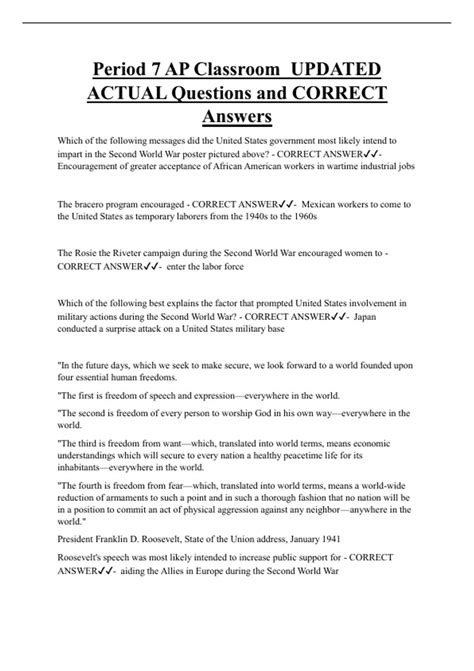 Period 7 Ap Classroom Updated Actual Questions And Correct Answers