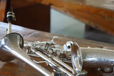 Close Up Shot Of Trumpet Instrument For A Marching Band Or Jazz Band