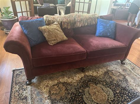 Bernhardt Burgundy Crushed Velvet Sofa Ebay