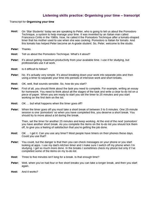 Organising Your Time Transcript 1 Pdf Time Management