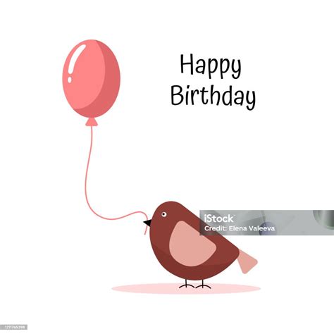 부리에 풍선 귀여운 새 생일 카드 기프트 랩 핑 프린트 유아복 침구 직물 귀여운에 대한 스톡 벡터 아트 및 기타 이미지 귀여운 그래픽 프린트 깨끗한 Istock