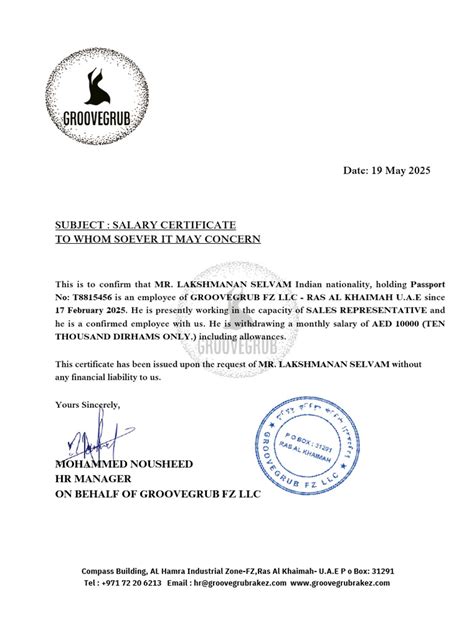 Salary Certificate Rakez Pdf